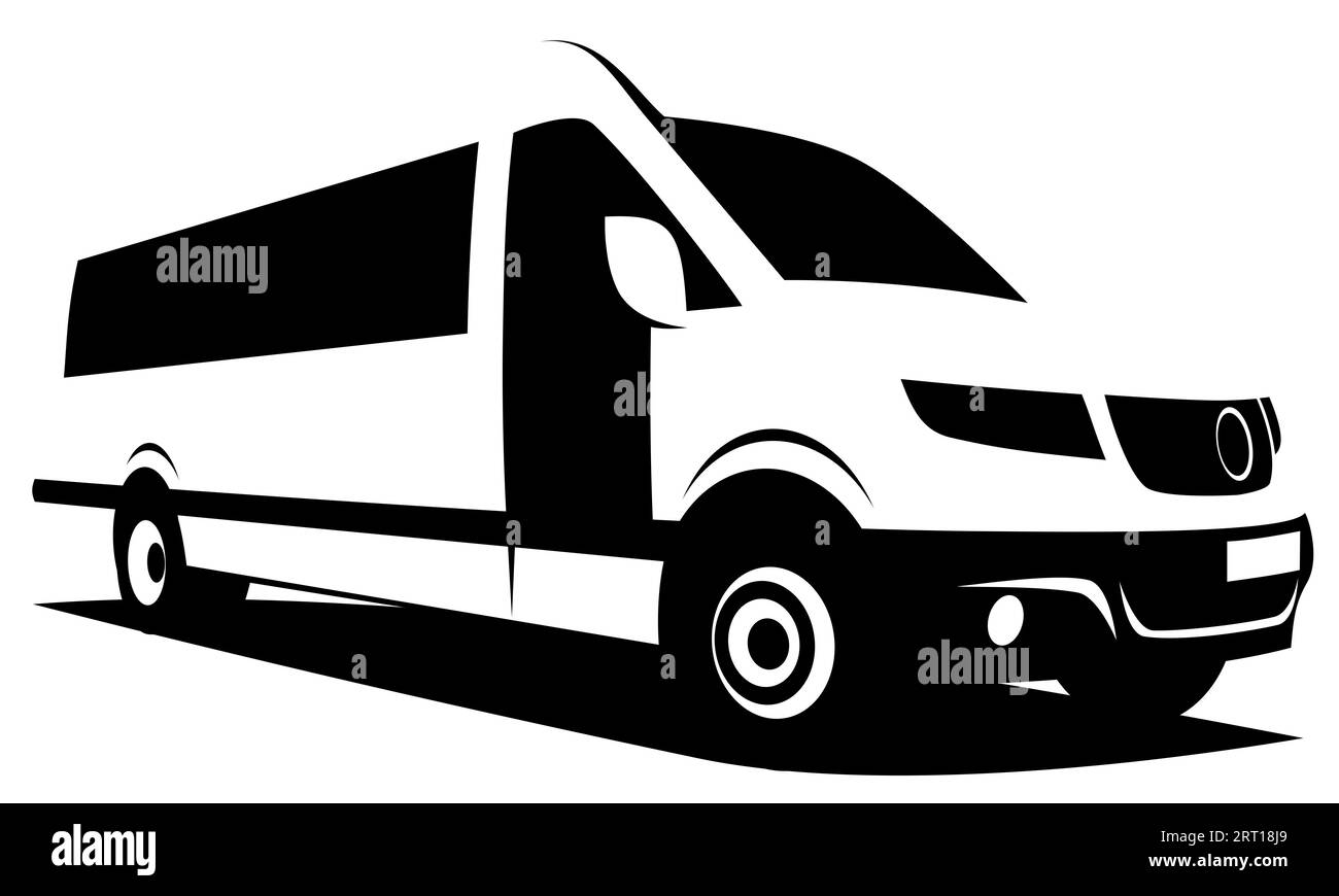 B&W vector illustration of a shuttle bus built from a modern van used ...