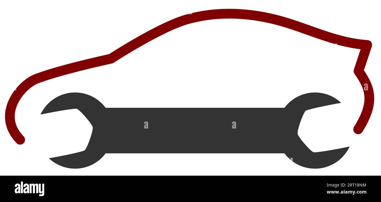 Simple vector illustration of a modern aerodynamic car with wrench key ...