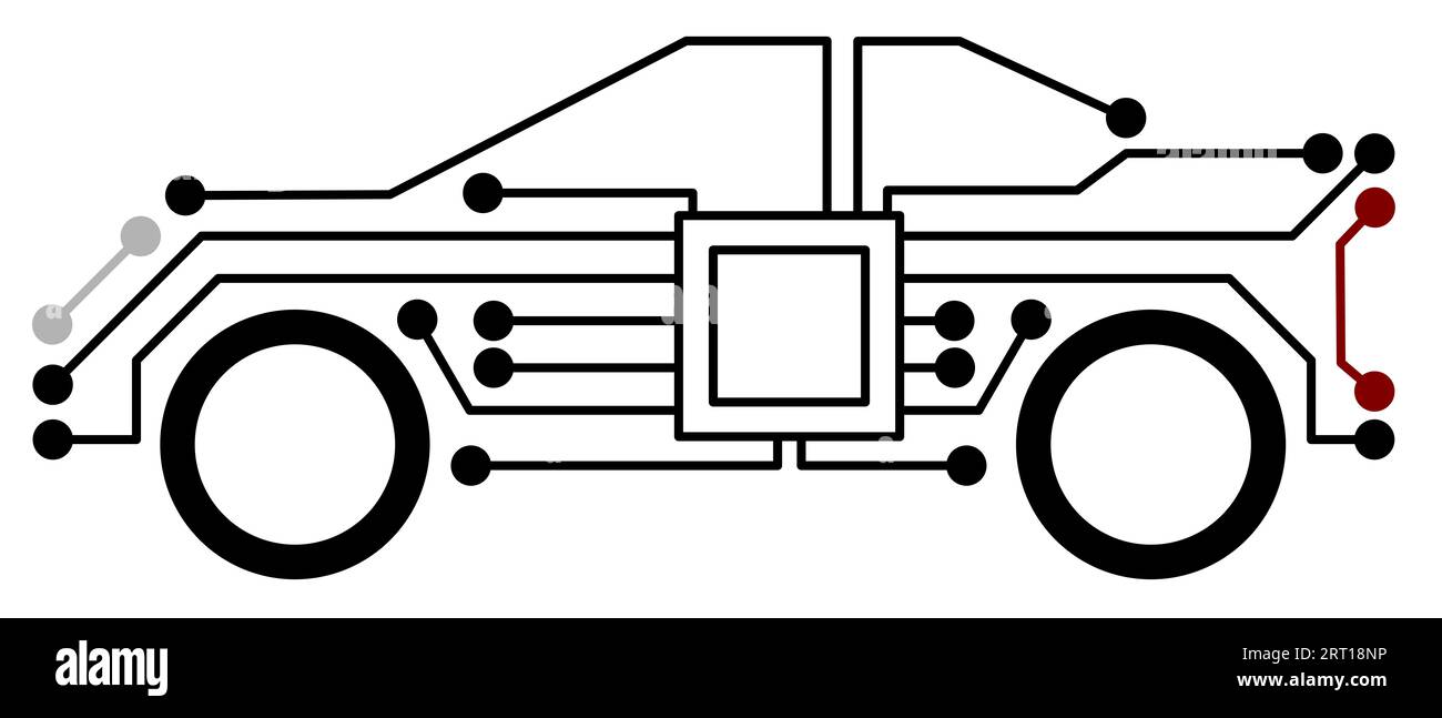 Simple vector illustration of a modern car with digital circuits ...