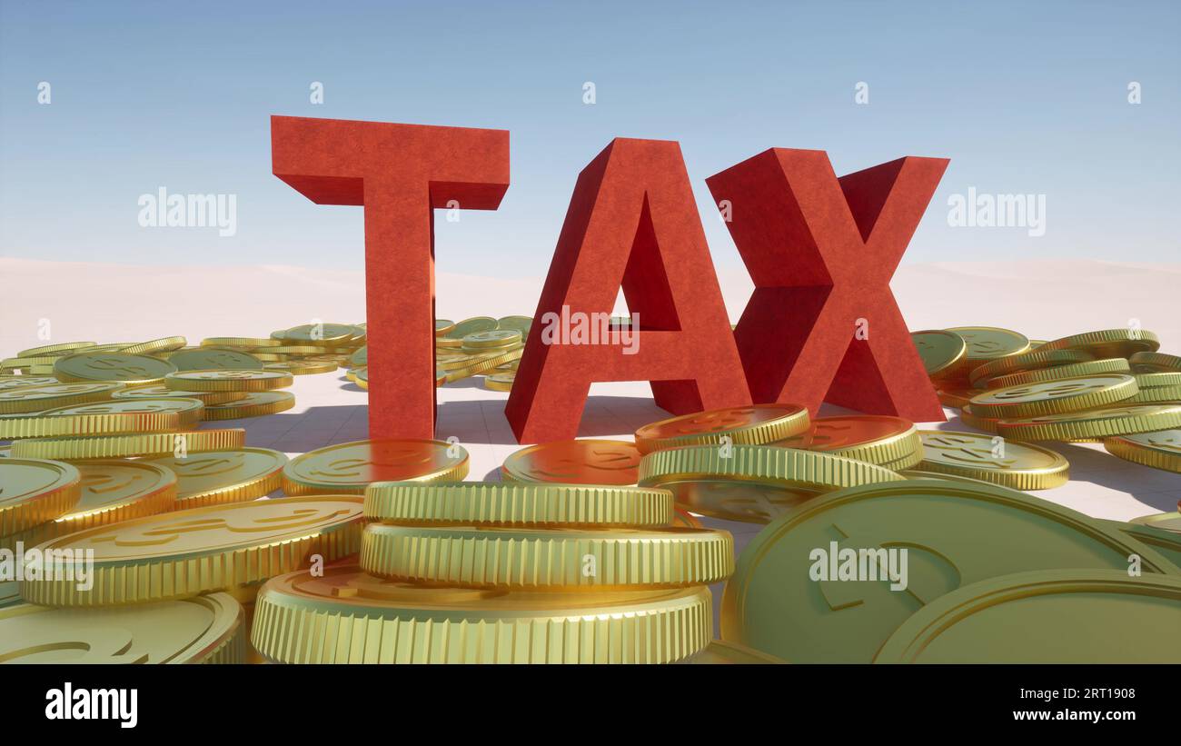 Red tax gold coins banking currency finance 3d render Stock Photo - Alamy
