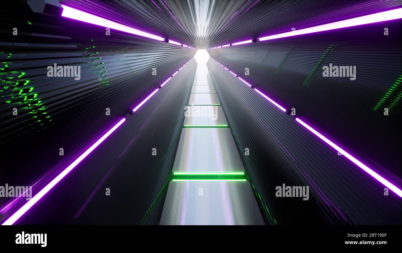 Glow tunnel blue red pink violet spectrum, fluorescent ultraviolet ...