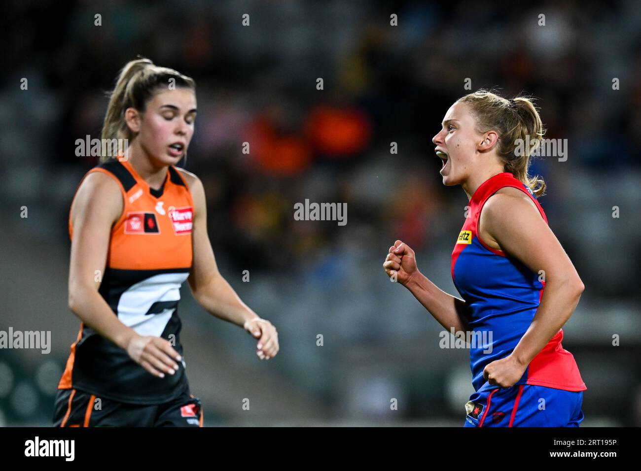 Sarah Lampard of the Demons celebrates after scoring a goal during the ...
