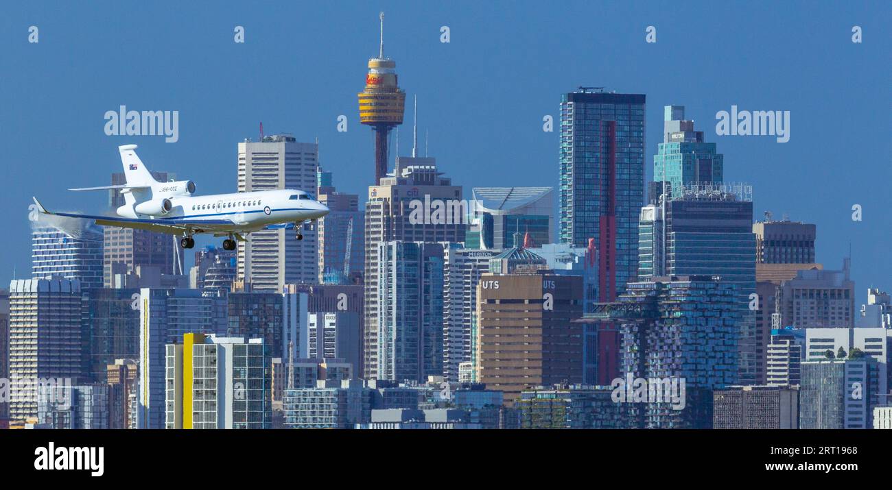 The city skyline of Sydney, Australia, with a Royal Australian Air ...