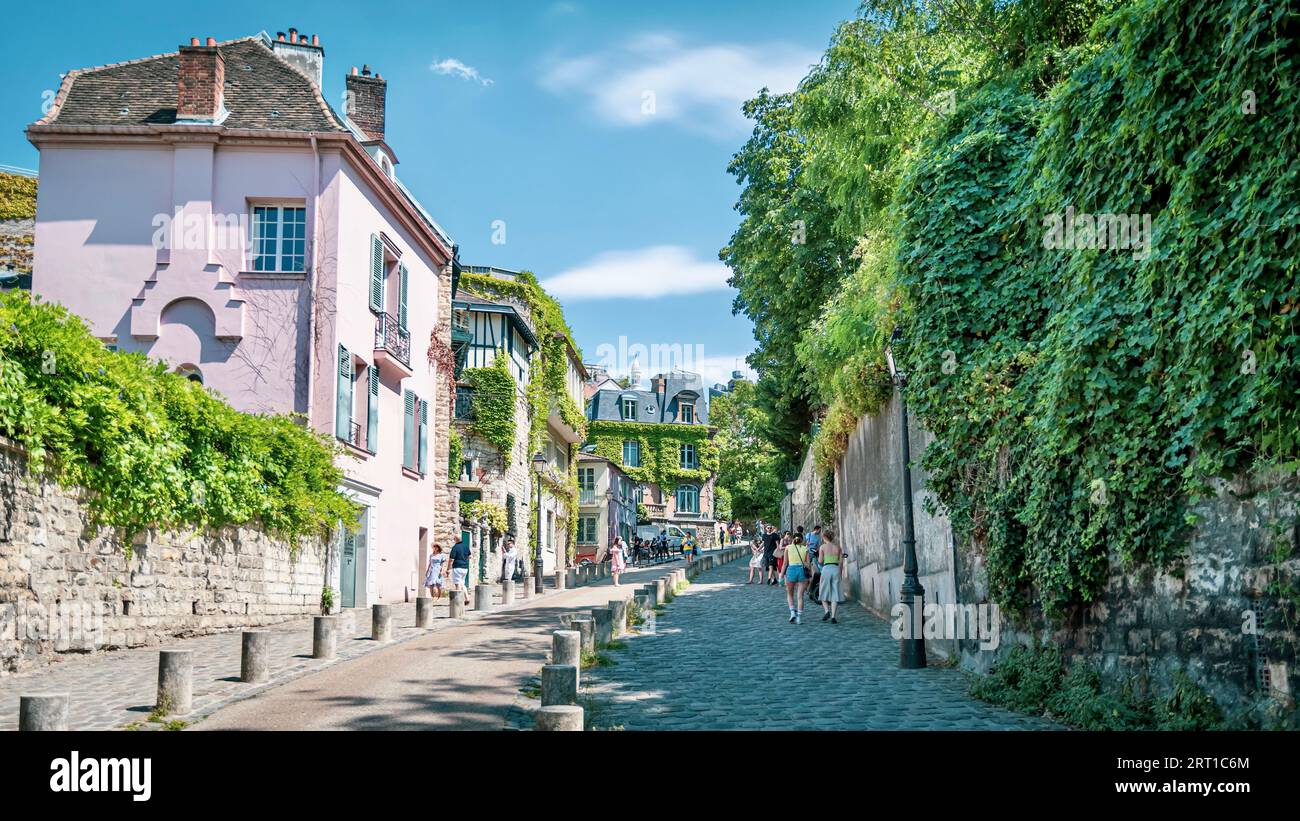A beautiful street scene in the city of Paris, France, with a bright ...