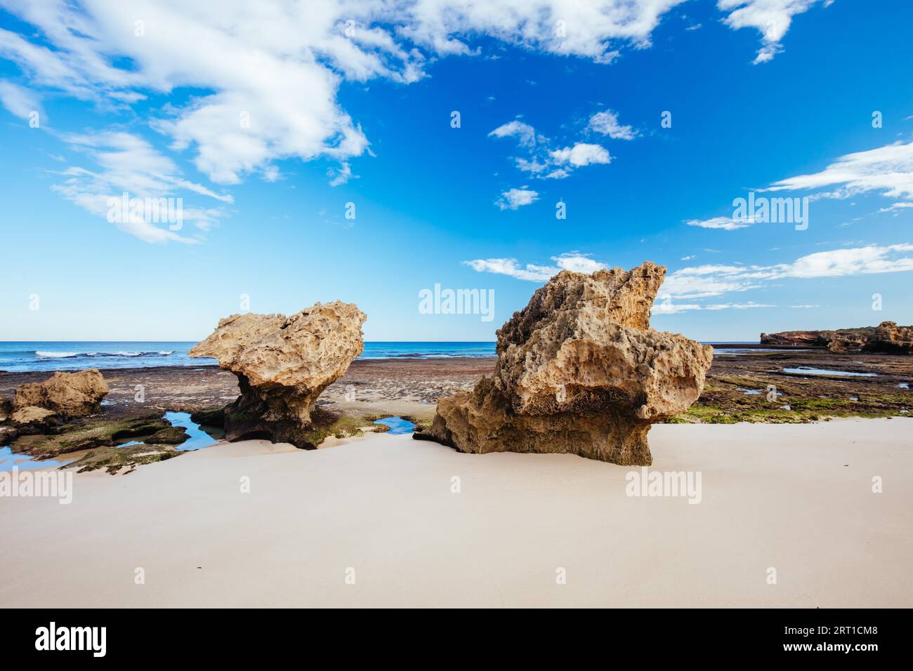 The lesser known Monforts Beach and its rockpool formations on a sunny ...