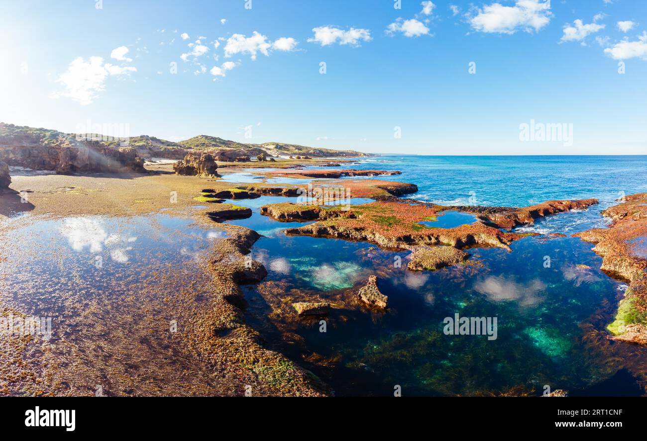 The lesser known Monforts Beach and its rockpool formations on a sunny ...