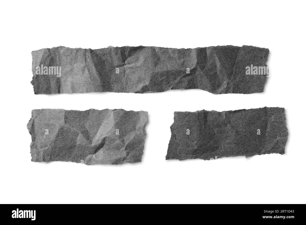 Black crumpled paper pieces with torn edge isolated on white background ...