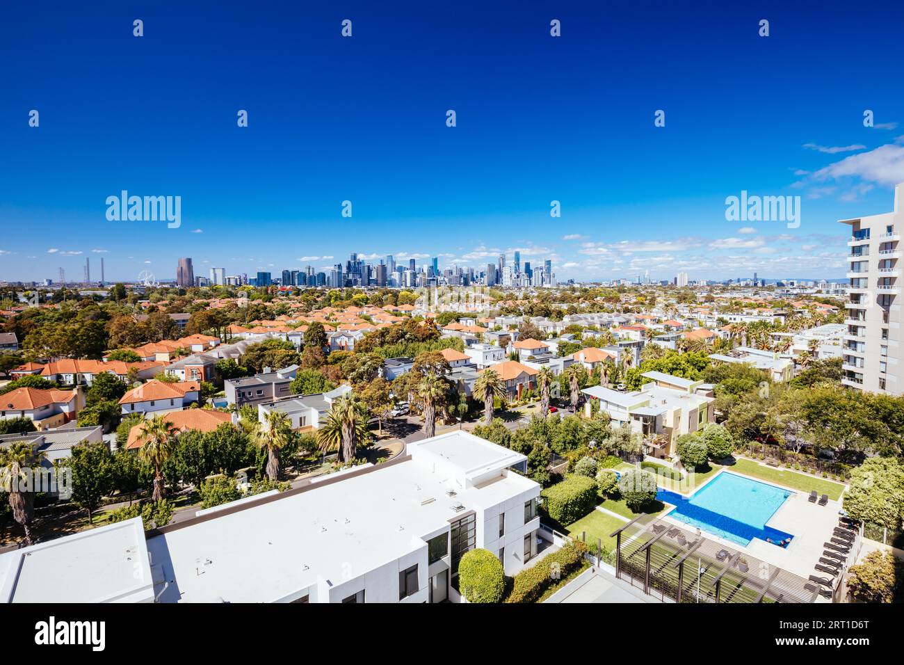 A clear view of the Melbourne skyline from Port Melbourne and Port ...