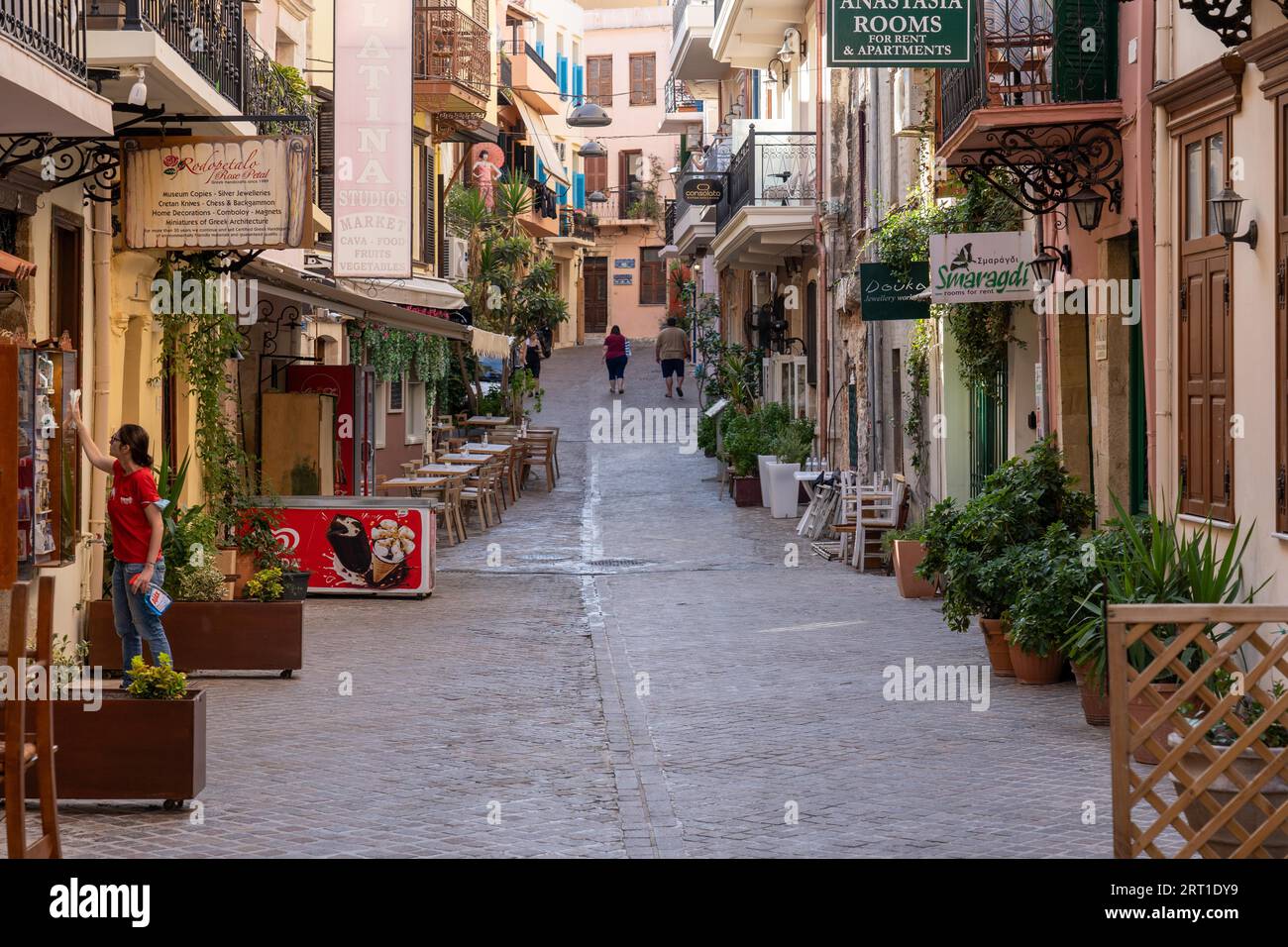 Crete, Greece, September 22, 2021: A charming street in the historic ...