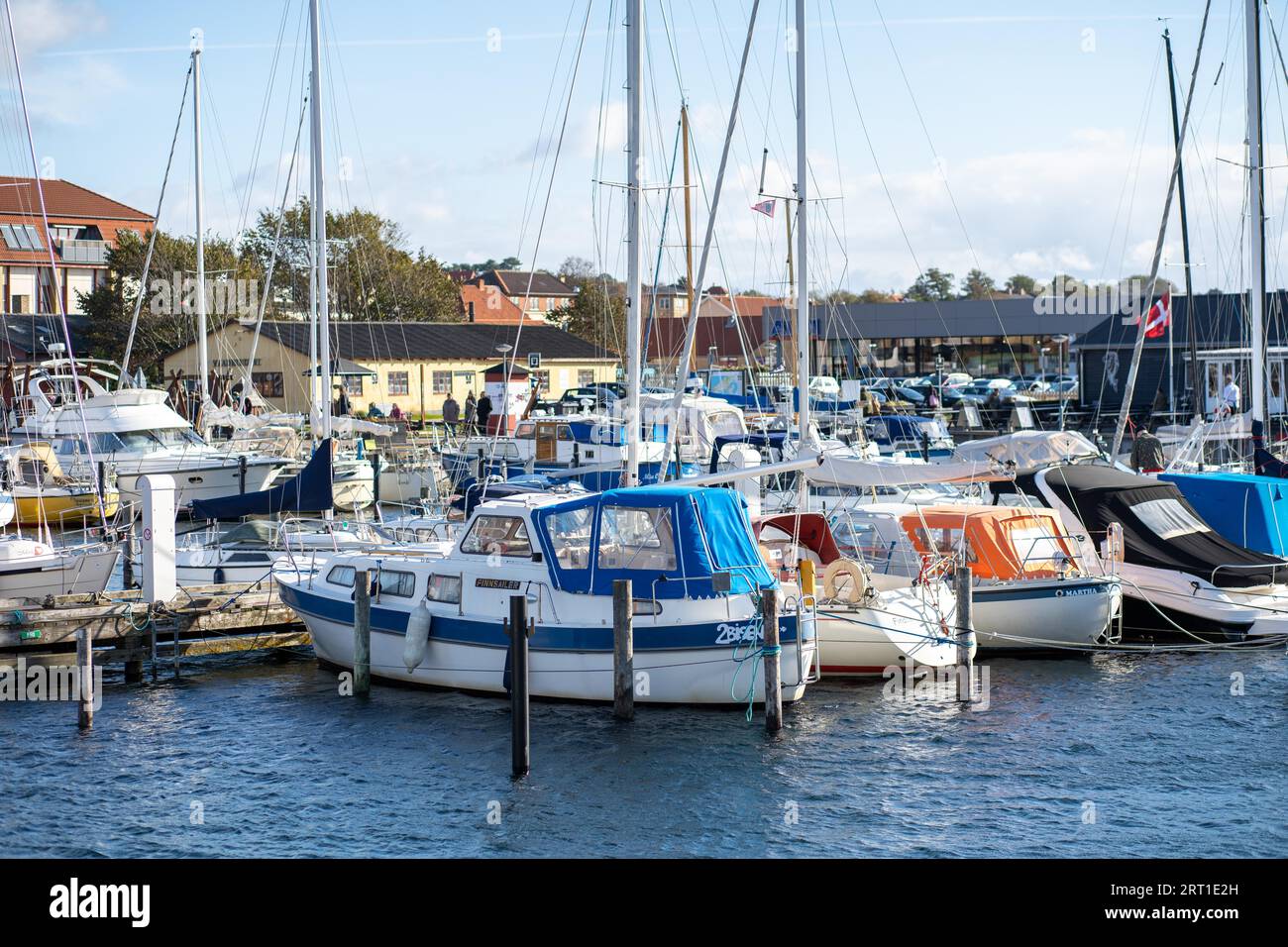 Hundested, Denmark, October 16, 2021: Sailboats anchored at the small ...