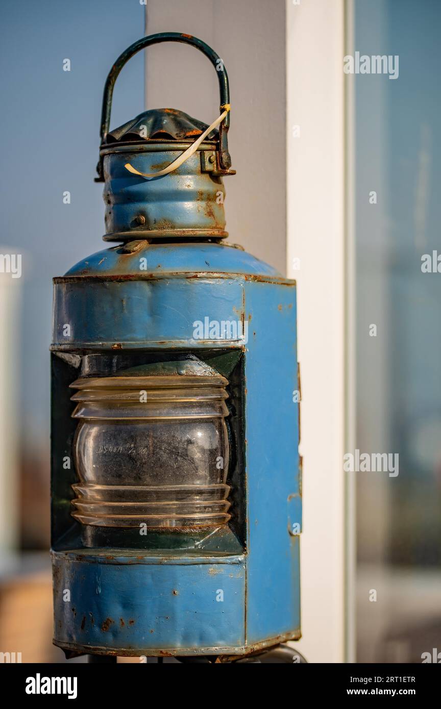 Old Blue Petroleum Lamp Stock Photo - Alamy