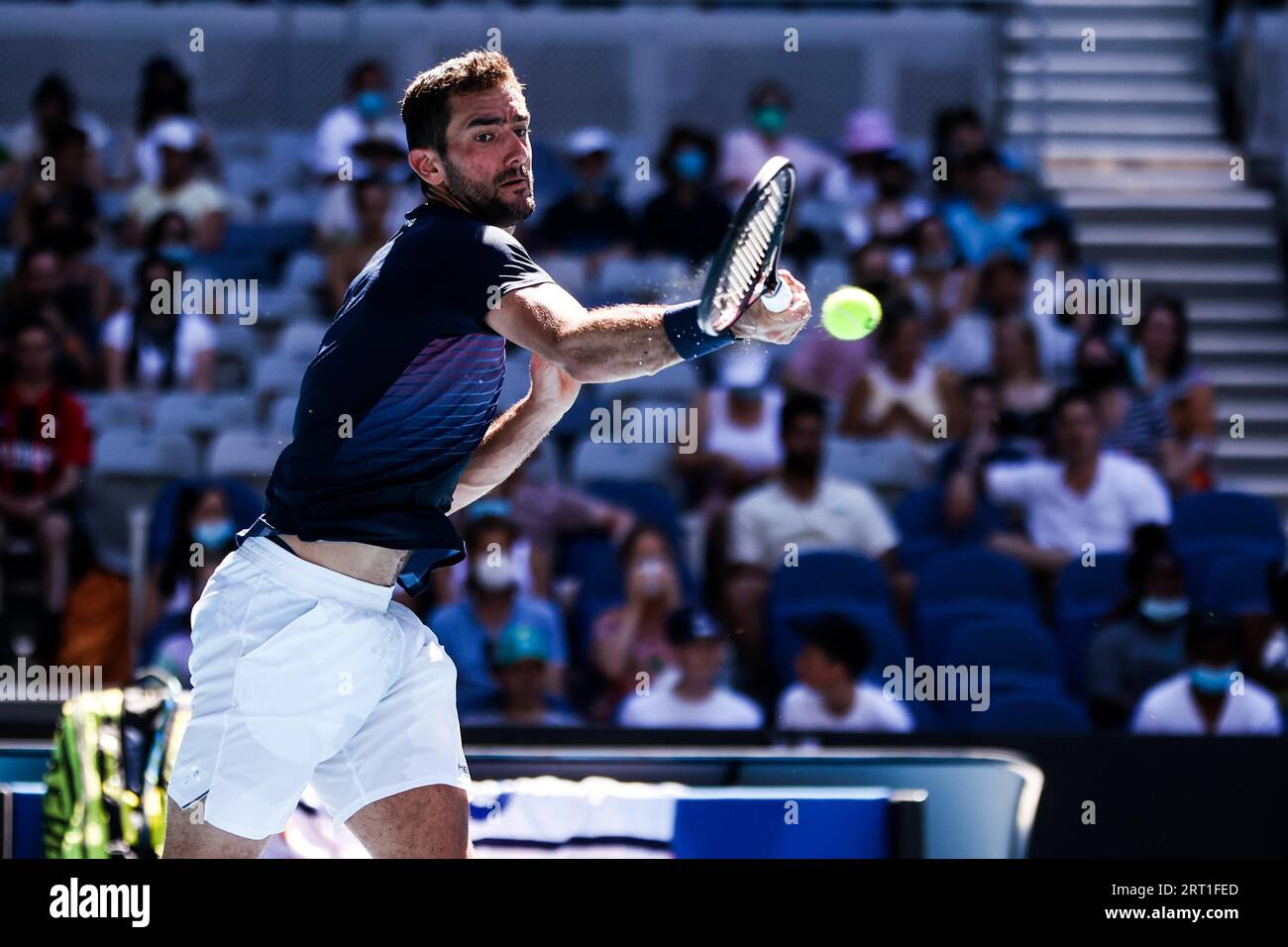 MELBOURNE, AUSTRALIA, JANUARY 24: Marin Cilic of Croatia during his loss to Felix Auger ...
