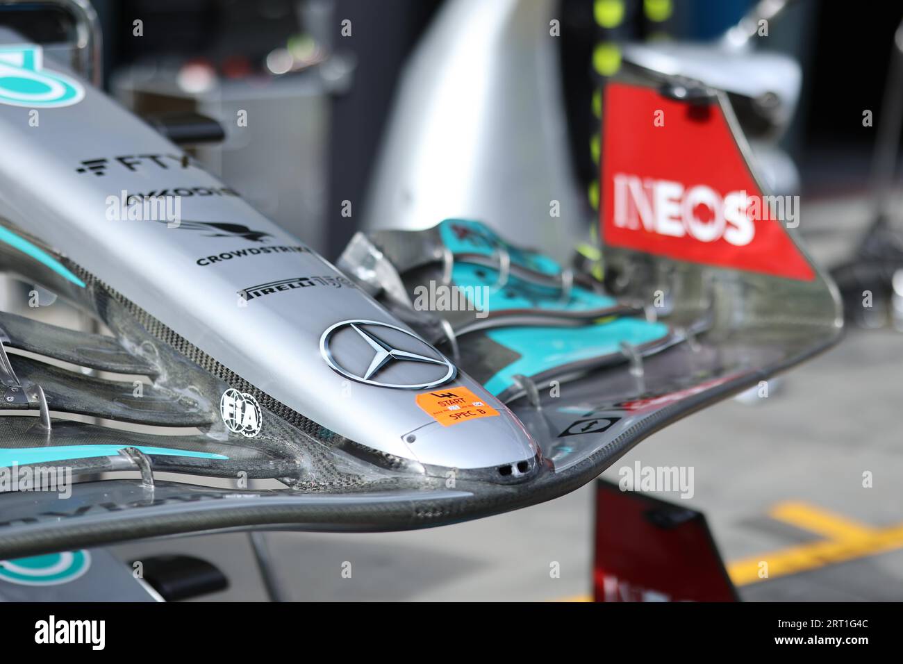 MELBOURNE, AUSTRALIA, APRIL 9: Front wings at Mercedes F1 Team garage ...