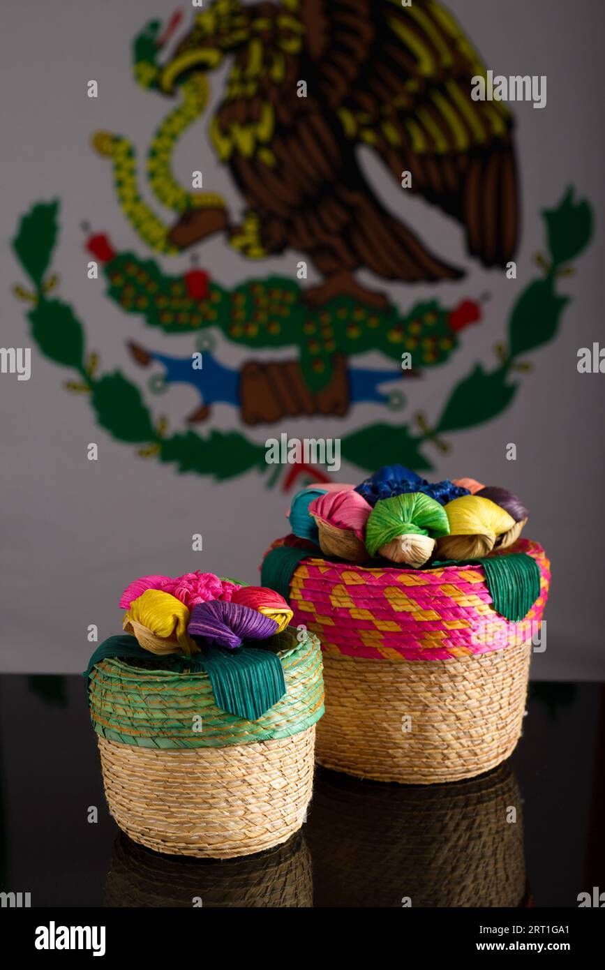 Small Mexican handmade baskets made with woven palm fiber. Handicrafts ...