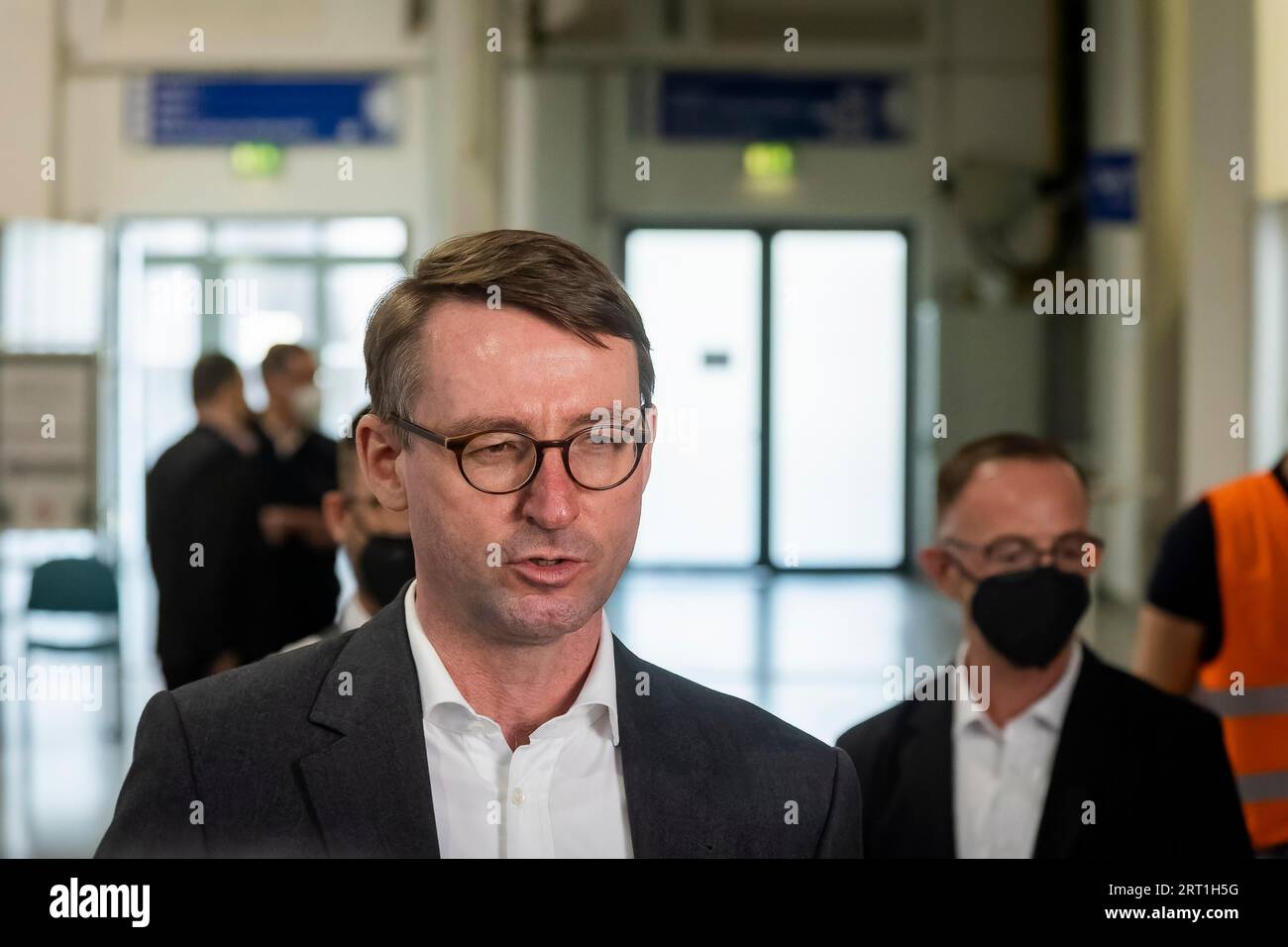 Press event at the new initial reception centre Stock Photo - Alamy