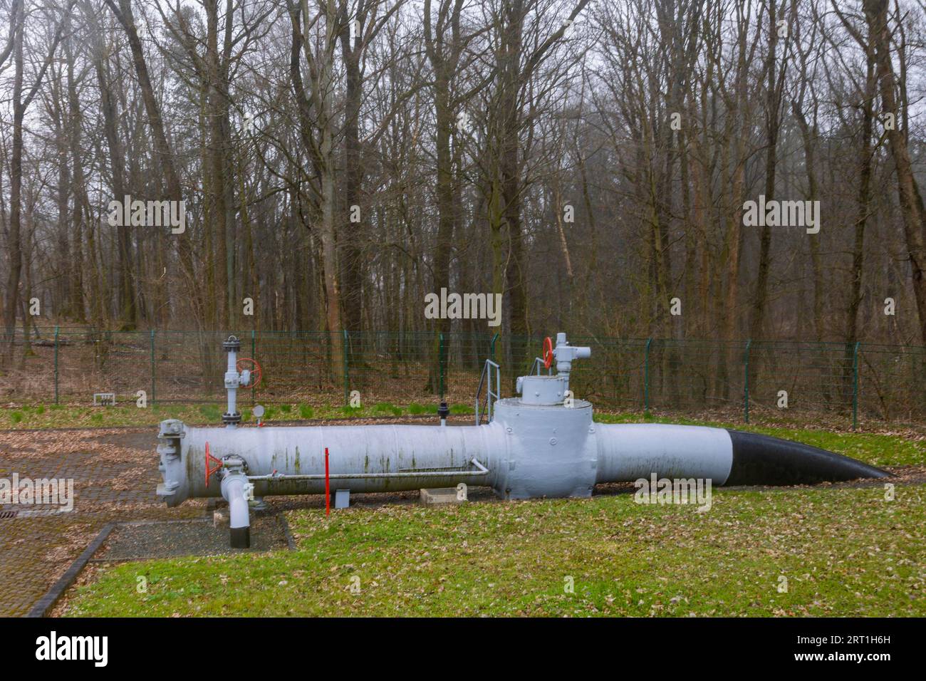 Pig stanchion on a natural gas pipeline in Saxony. The opening is used ...
