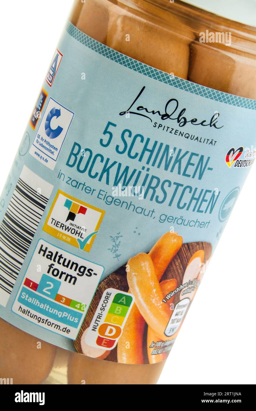 1 Glas Würstchen von Landbeck mit 5 Schinken-Bockwürstchen Stock Photo ...