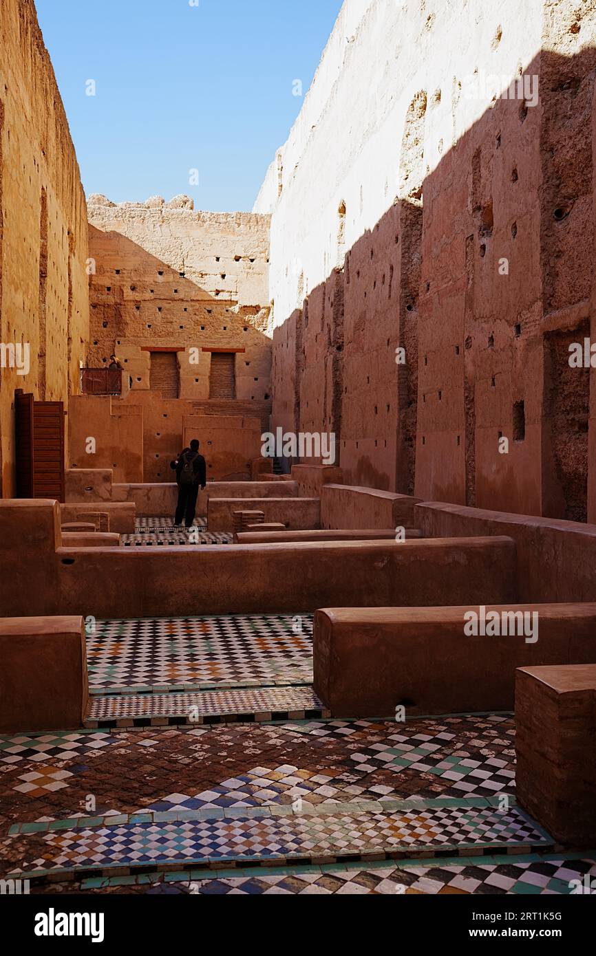 Mosaics on floor in El Badi palace at african Marrakech city in Morocco ...