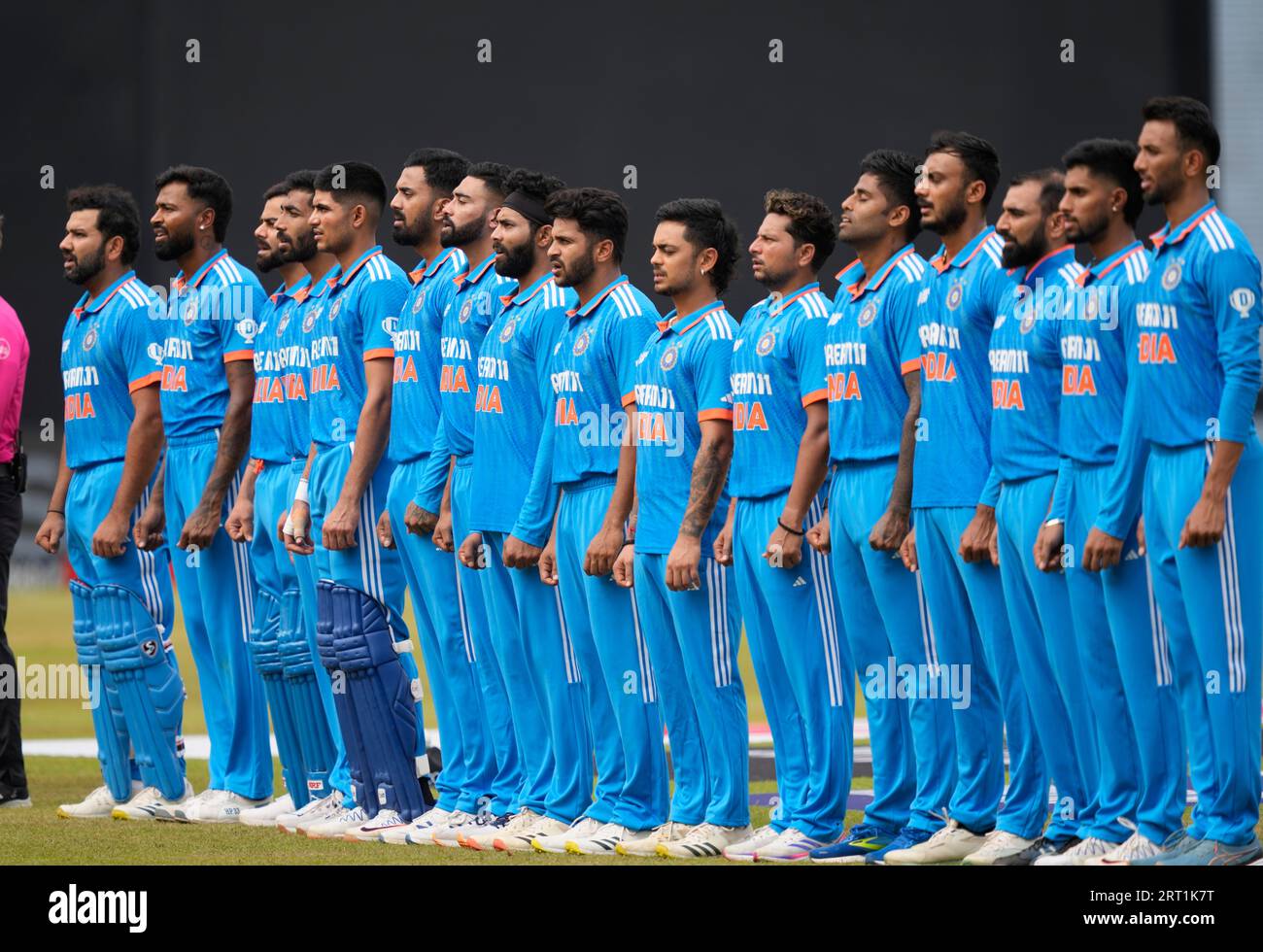 Indian team members sings national anthem at the start of the Asia Cup ...