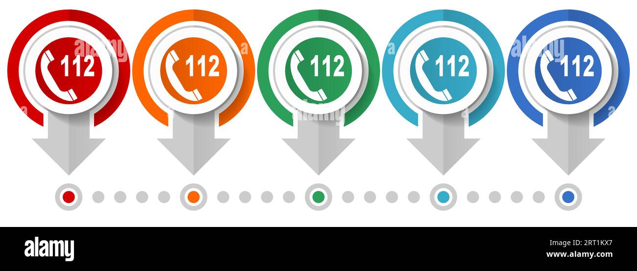 Emergency call, number 112 vector icon set, flat design infographic ...