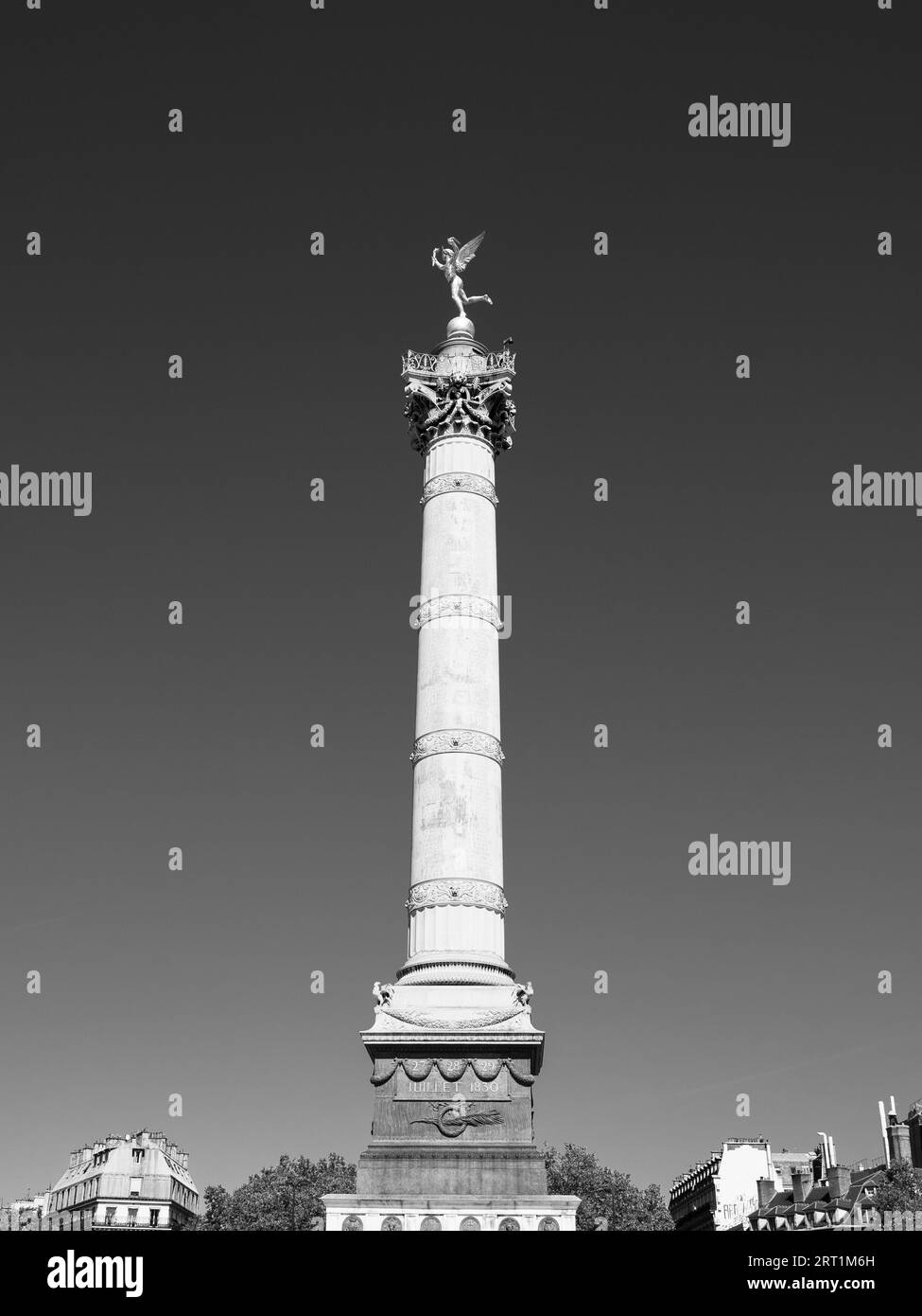 B&W Place de la Bastille, The July Column, Colonne de Juillet, Monument ...