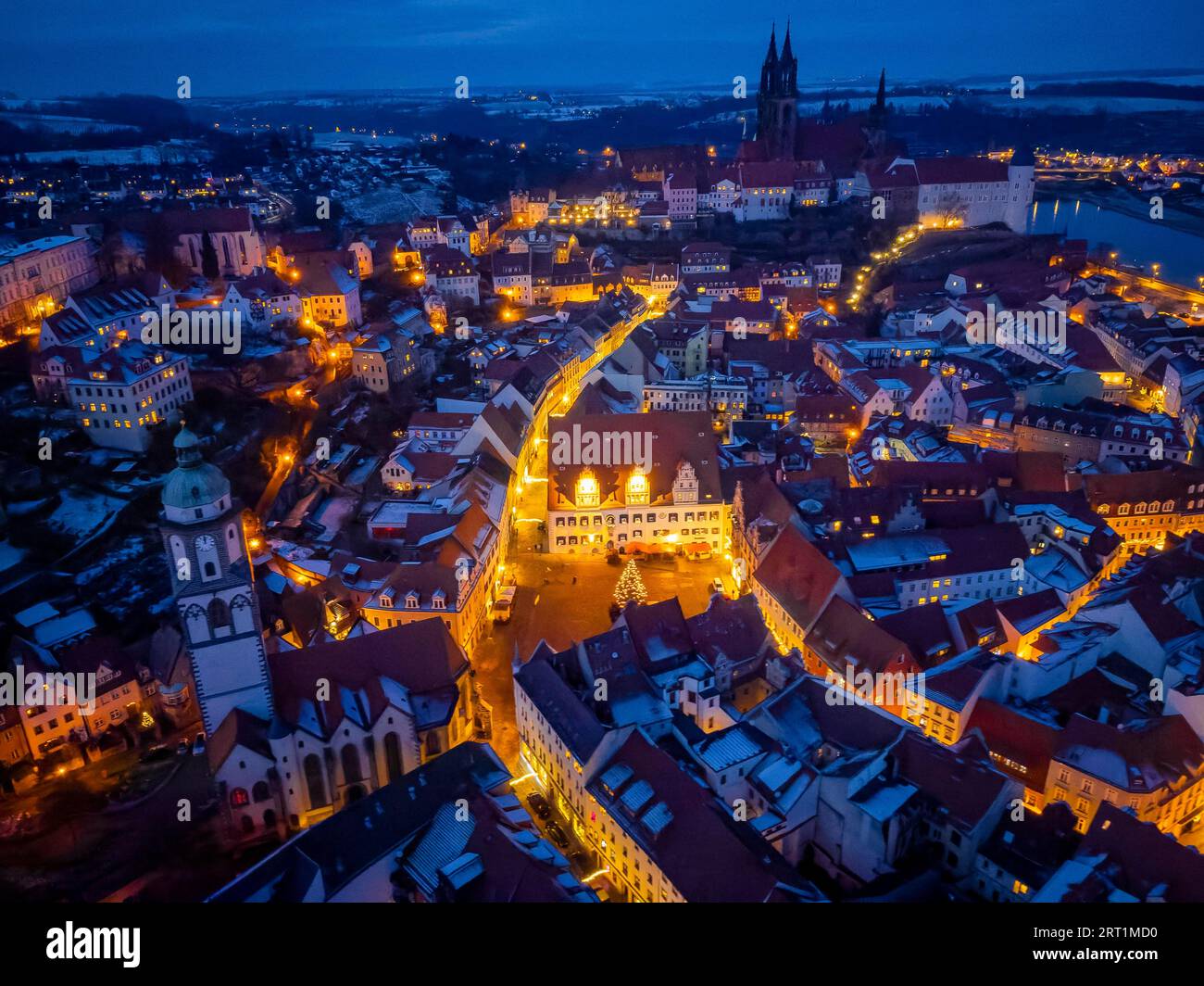 Aerial view of Meissen Old Town with Burgberg, Cathedral and ...