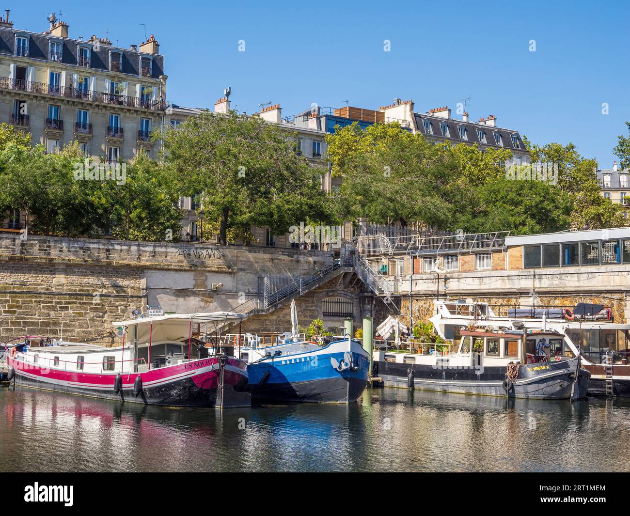 Boats on the, Canal Saint-Martin, Paris, France, Europe, EU Stock Photo ...