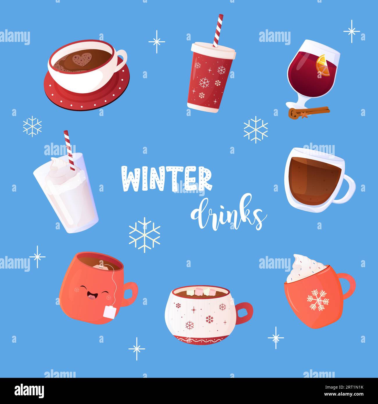 Winter drinks, tea, coffee, set, clip art, mulled wine, mursmallow and ...