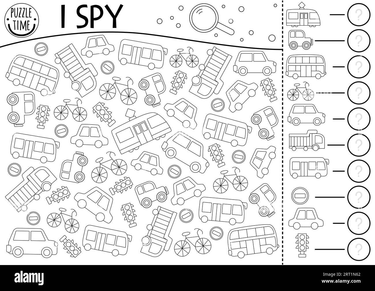 Transportation I spy black and white game for kids. Searching and ...