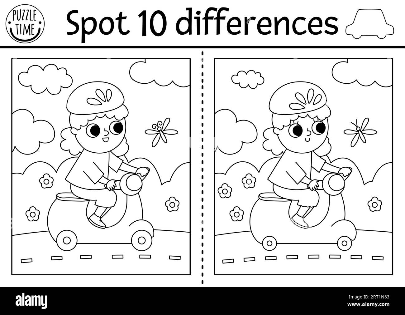 Find differences game for children. Transportation educational black ...