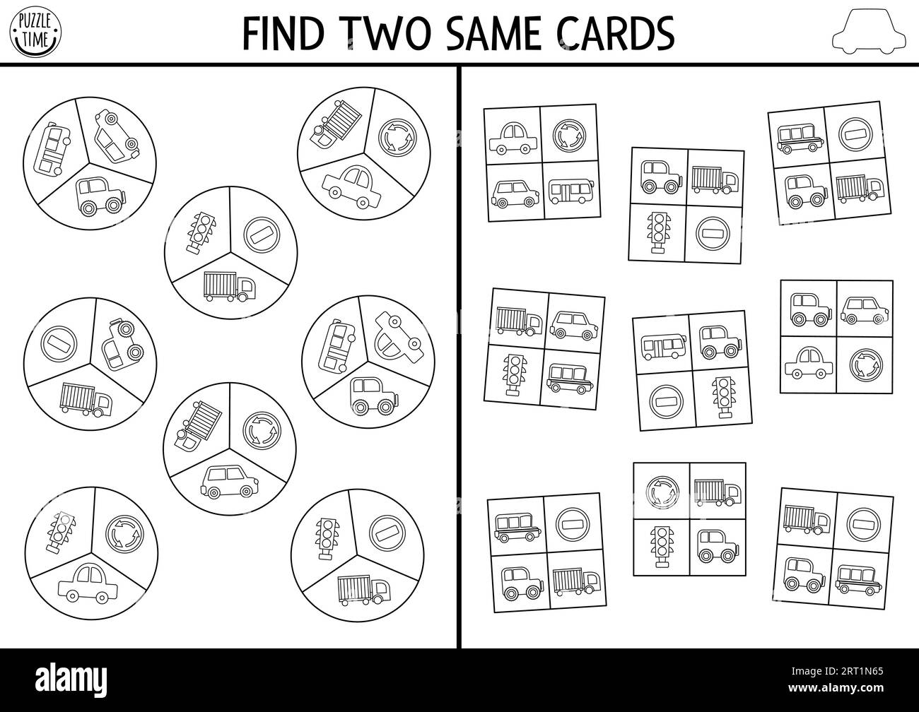 Find two same cards with transport. Transportation line matching black ...
