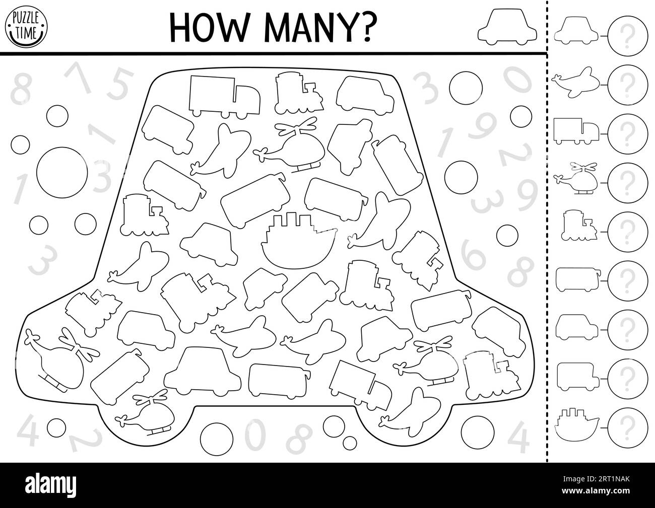 Transportation I spy black and white game for kids in vehicles shape ...