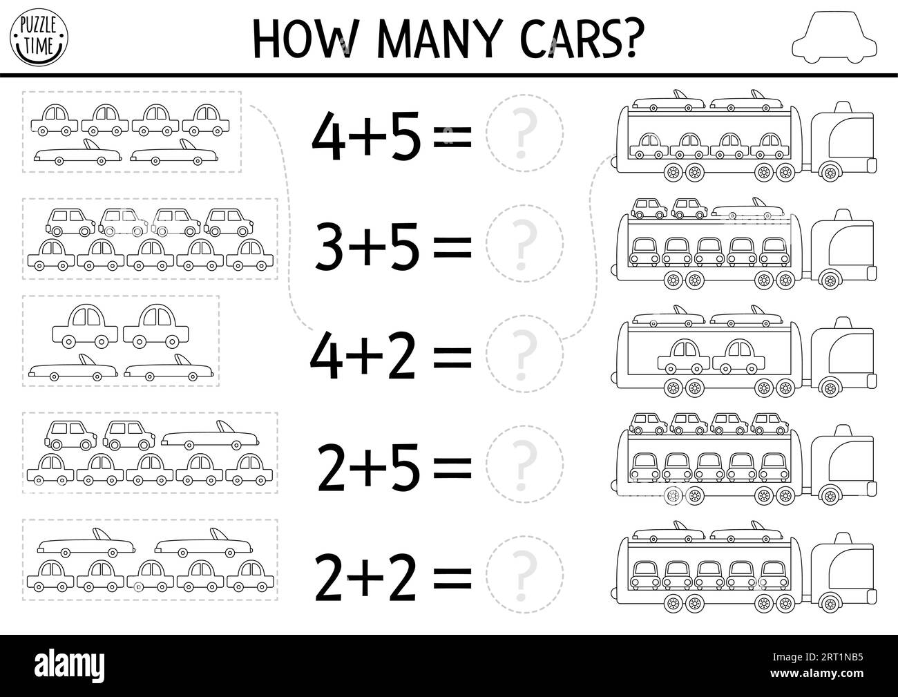 How many cars black and white game. Transportation math addition ...