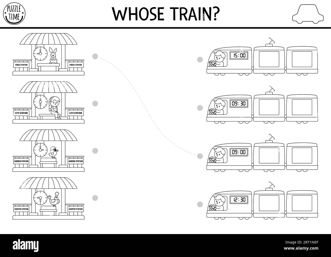 Transportation black and white matching activity with cute train ...
