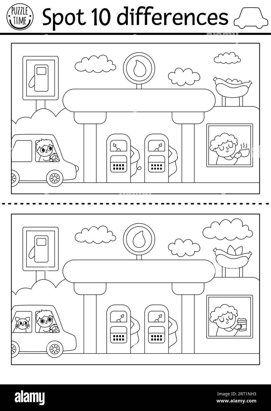 Find differences game for children. Transportation educational black ...