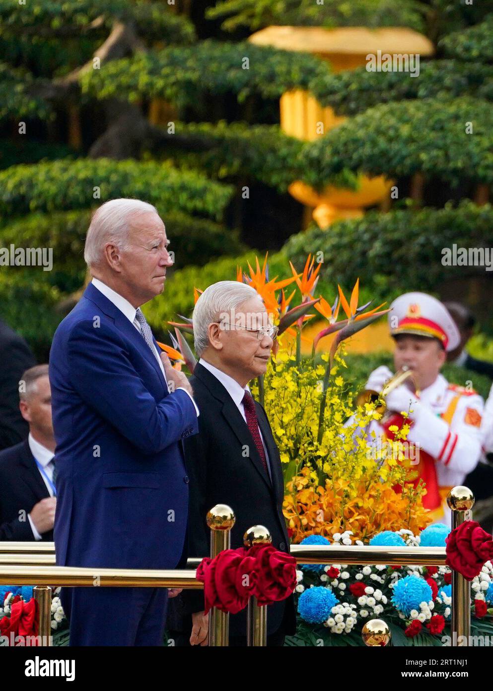 U.S. President Joe Biden participates in a welcome ceremony hosted by ...