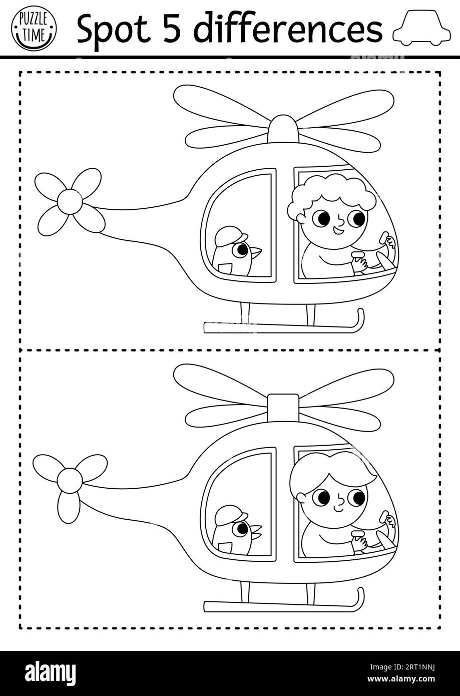 Find differences game for children. Transportation black and white ...