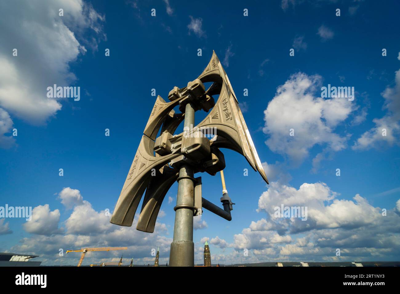 Siren system on a high-rise building in Dresden. It is used to warn the ...