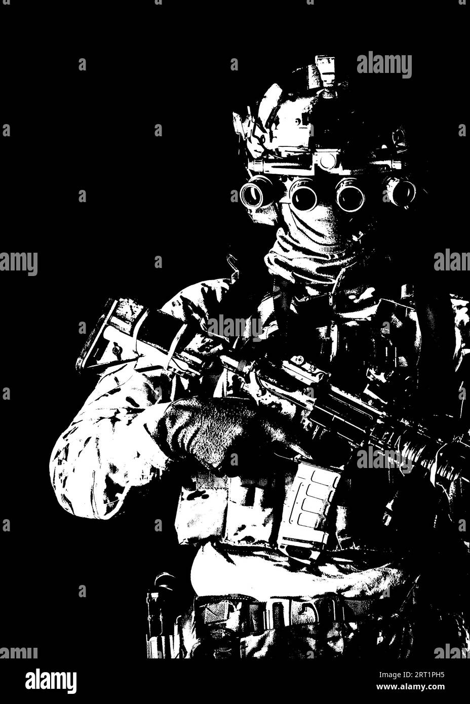 Half length, low key studio shoot of army soldier, marine infantryman ...