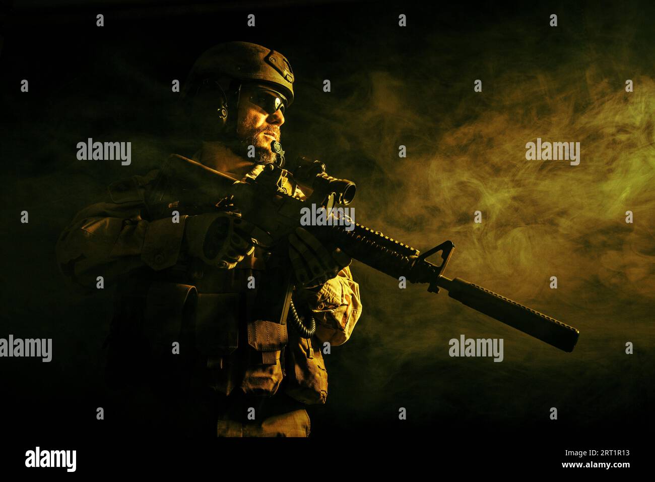 Bearded special forces soldier in the smoke Stock Photo - Alamy