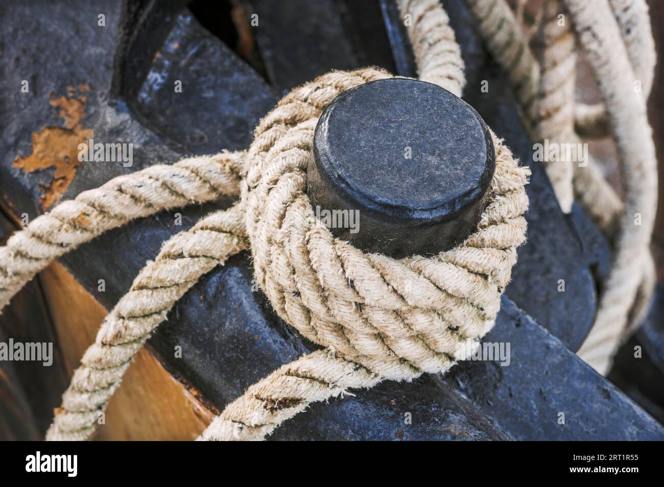 Ship detail, lashed in the harbour Stock Photo - Alamy
