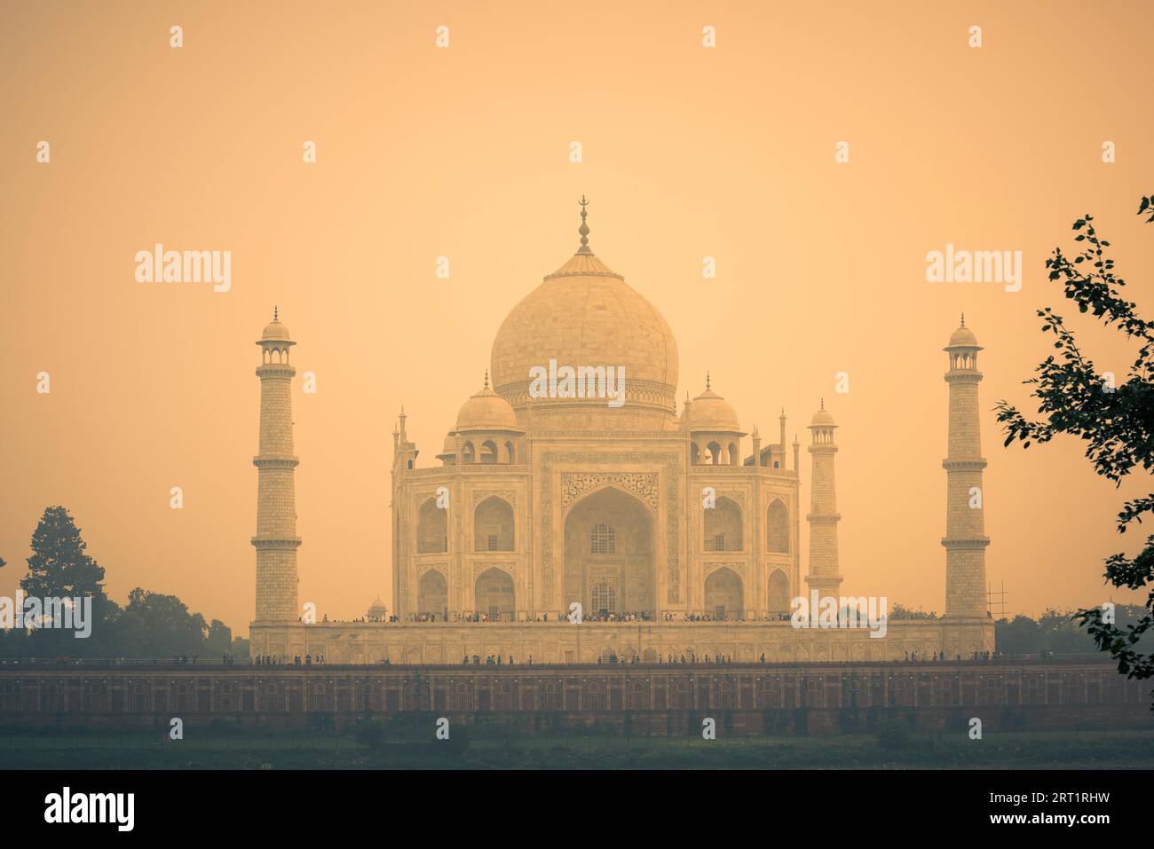 The backside of the Taj Mahal in Agra, India on overcast day with smog ...
