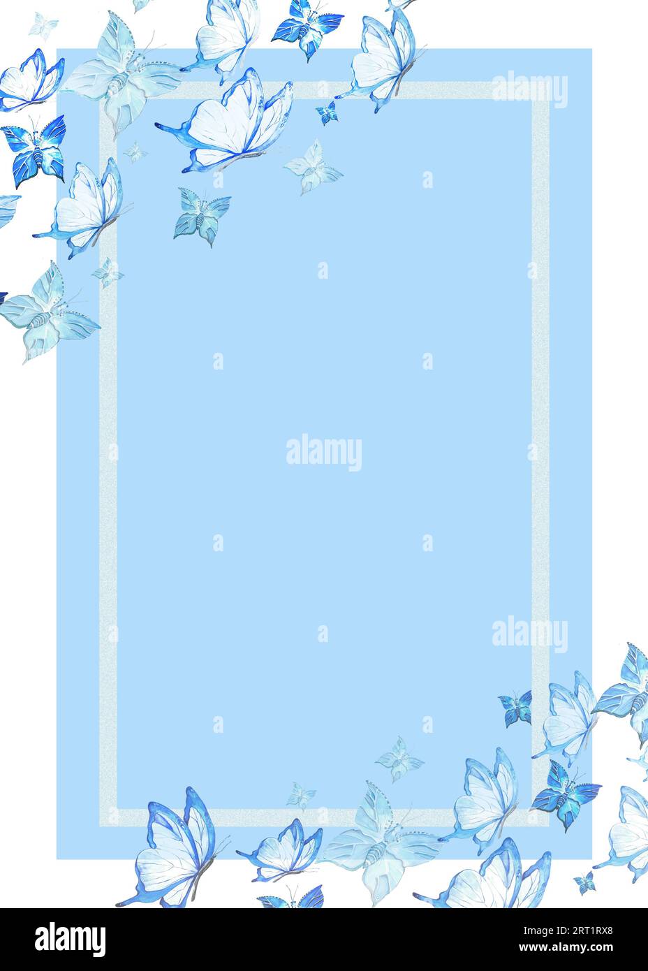 a set of watercolor illustrations. blue butterflies, lotus flowers ...