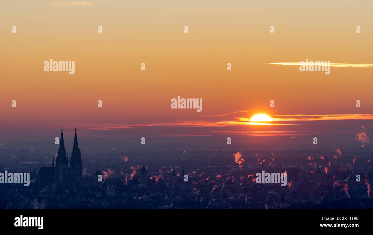Overview of city skyline at the beginning of the heating period in ...