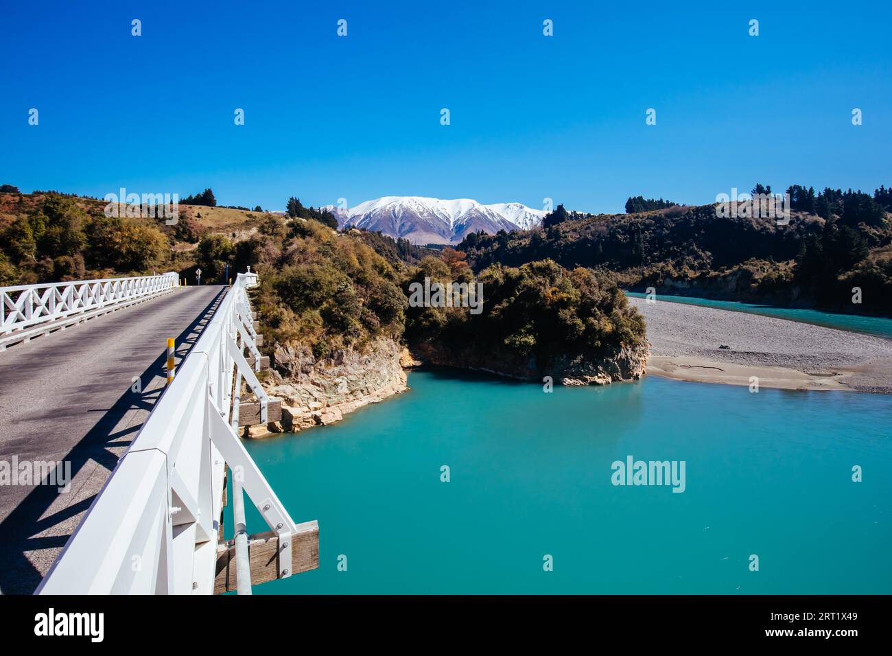 Rakaia Gorge on a clear spring day in Canterbury region of New Zealand ...