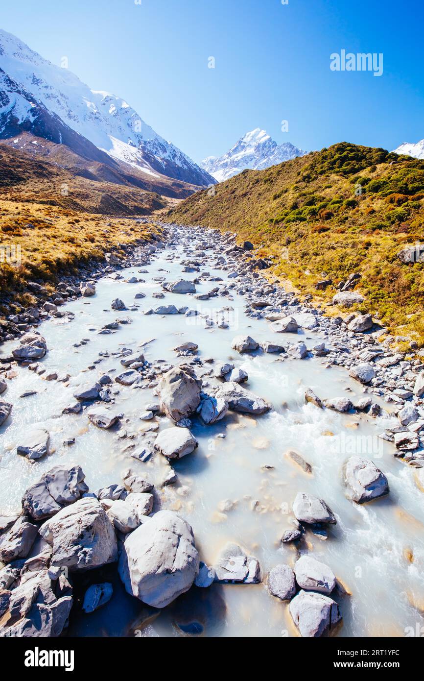 The iconic half day Hooker Valley Track hike at Mt Cook in New Zealand ...