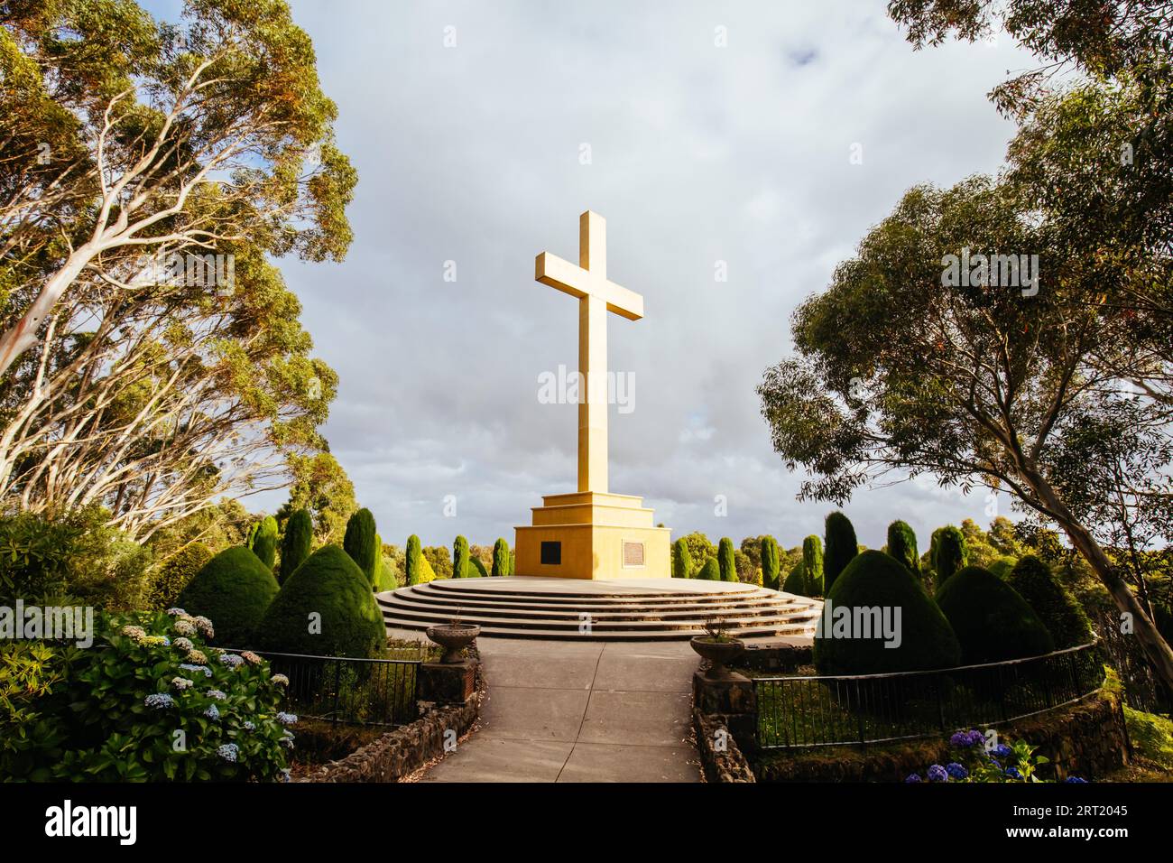 The iconic and popular Mount Macedon Memorial Cross with afternoon ...
