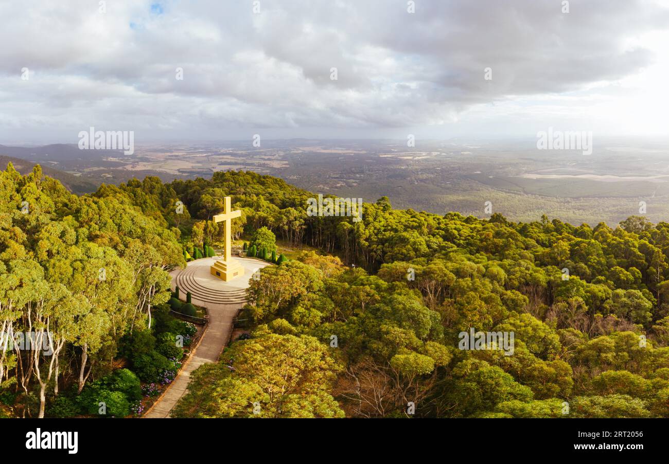 The iconic and popular Mount Macedon Memorial Cross with afternoon ...