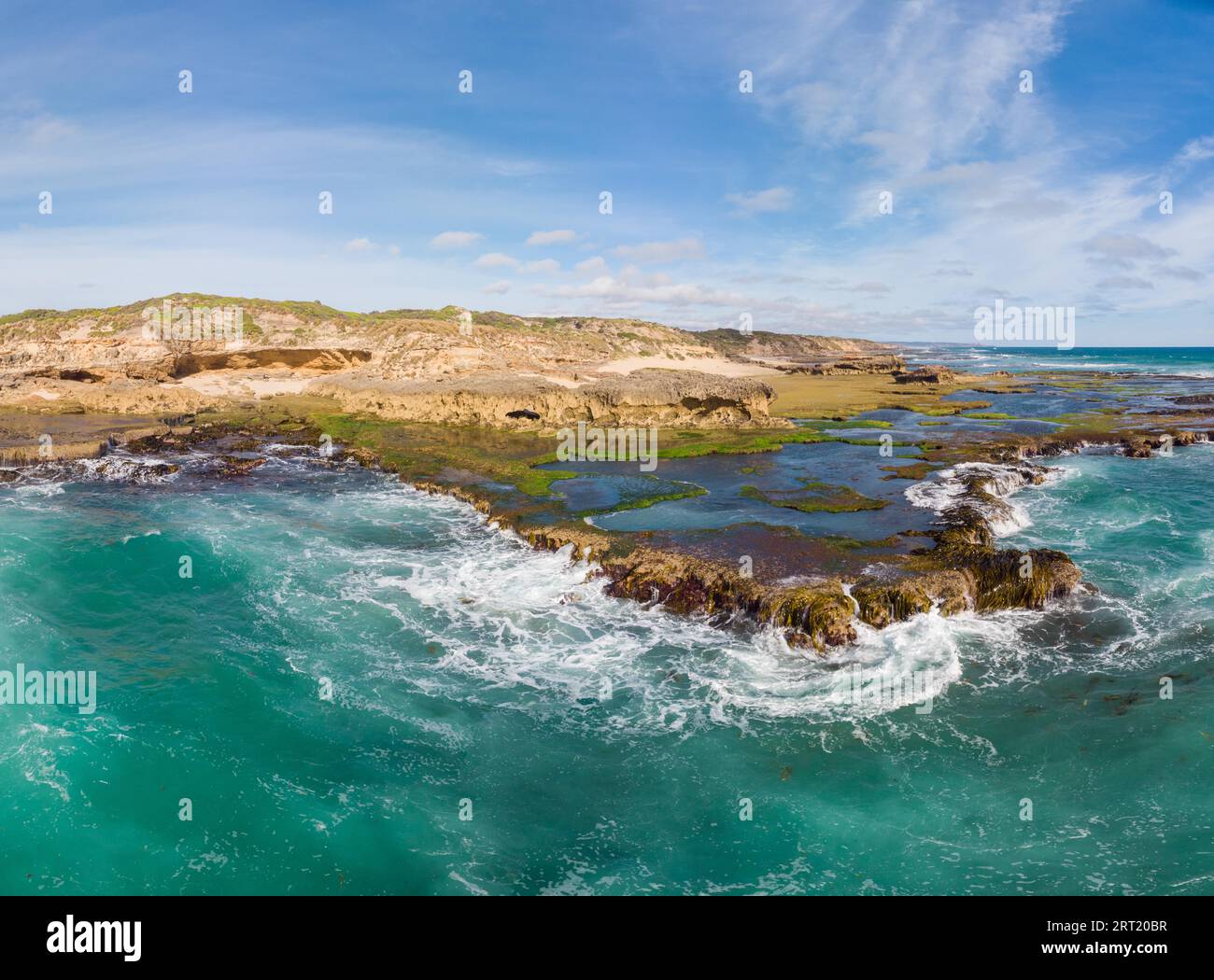 An aerial shot of Mornington Peninsula around Pearses Beach in Victoria ...