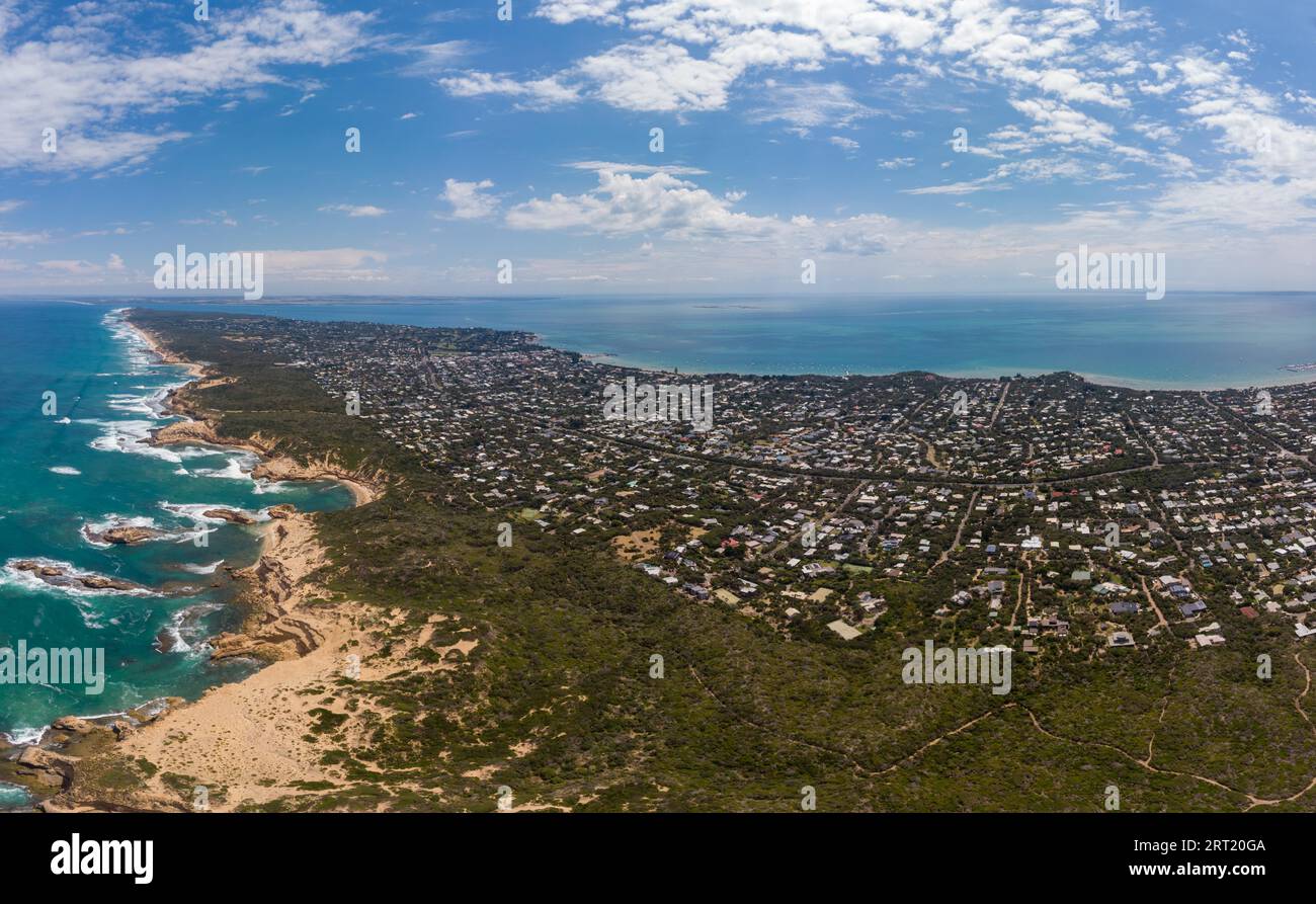 An aerial shot of Mornington Peninsula towards Point Nepean and Port ...